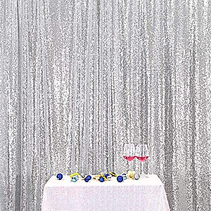 Poise3EHome Silver Sequin Backdrop Curtain, 10Ft x 10Ft Silver Glitter Backdrop Curtains, Sequence Xmas Thanksgiving Backdrop Drapes for Wedding Party Festival Decor