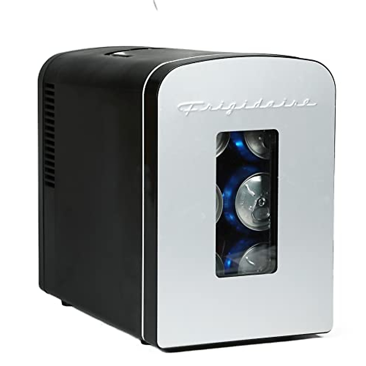 Frigidaire Portable 9-Can Mini Cooler Fridge, 5L, Brushed Stainless Rugged, Window, EFMIS189-SS, Clear Door, Glass