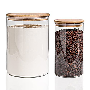 ComSaf Glass Jar with Airtight Lid (101 Oz/37 Oz), Glass Food Storage Container with Bamboo Lid, Clear Glass Food Canister Set of 2 for Dry Food Like Rice, Sugar, Flour, Pasta, Cereal, Beans, Nuts