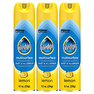 Pledge Dust & Allergen Multisurface Cleaner Spray, Works on Leather, Granite, Wood, and Stainless Steel, Multi, Lemon, 9.7 Ounce (Pack of 3)