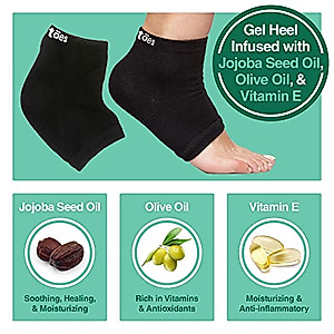 ZenToes Moisturizing Heel Socks 2 Pairs Gel Lined Toeless Spa Socks to Heal and Treat Dry, Cracked Heels While You Sleep (Regular, Black)