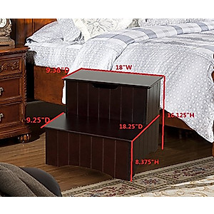 King's Brand Furniture-Wooden Stool for Adults and Kids with Storage for Bedroom, Kitchen Bathroom, Steps for High Beds, Cherry