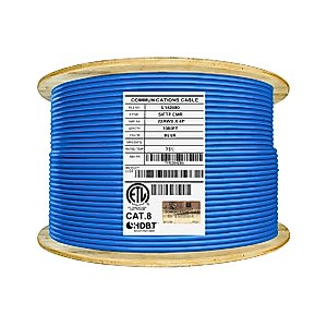 Elite Cat8 Shielded Riser (CMR), 40Gb, 2000MHz, S/FTP 22AWG, Solid Pure Copper, Higher Performance PoE, UL Listed, ETL Verified (Blue, 1000ft.)