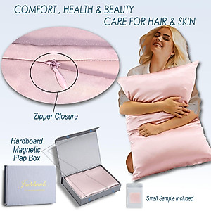 Jadebeads 100% Pure Mulberry Silk 22Momme Luxurious Pillow Cases for Hair and Skin Pink Silk Pillowcase with Zipper Silk Pillow Covers 1 Pack for Gifts (Standard 26"x 20")