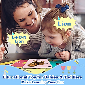 JONZOO Bilingual Baby Flash Cards, 100 Pages Toddler Flashcards with Rings & Holes, Educational Toy for Kids Baby Toddlers Over 6 Months Learn ABCs/Language/Numbers/Animals/Fruits(Visual Cards)