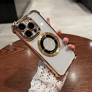 LOOBIVAL Magnetic for iPhone 13 Pro Max Case Compatible with MagSafe, [Military Grade Protection] Logo View Slim Transparent Clear Electroplate Bumper Cover Case for iPhone 13 Pro Max 6.7” (gold)