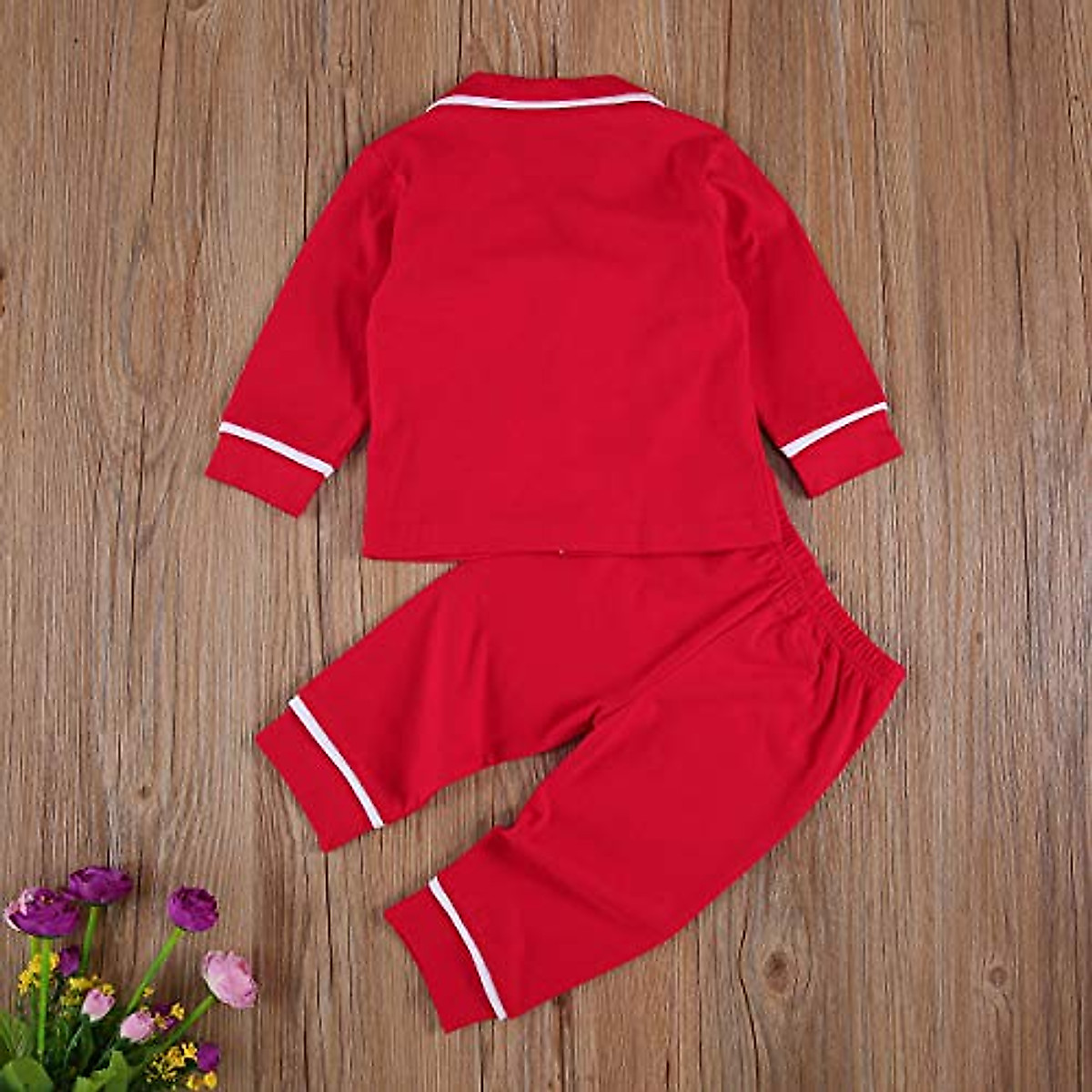 Toddler Baby Button-Down Pajamas Set, Cotton 2-PCS-PJs Set Shirt and Pants Sleepwear for Unisex Kids (Red,18-24 Months)