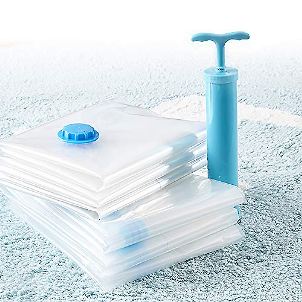 Vacuum Storage Bags Space Saving Bags for Comforters Clothes Pillow Bedding Blanket Storage, Double Zip Lock Seal & Leak Valve, Free Travel Hand Pump Included (4 Pack - 2 Jumbo + 1 Large + 1 Medium)