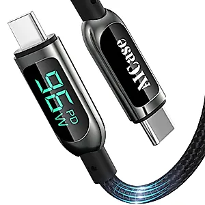 AICase USB C to USB C Cable with Led Display PD 100W Fast Charge - 3.9FT Type C 5A Power Delivery Nylon Braided Charging Cord Compatible for MacBook Pro 2021 Pad Pro Galaxy S22 S21 Note 20