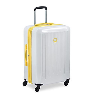 DELSEY Paris Christine Hardside Expandable Luggage with Spinner Wheels, White with Yellow Trim, 3 Piece Set (20/24/28)