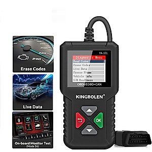 KINGBOLEN OBD2 Scanner,Code Reader Automotive Engine Light Check Scan Tool Checks O2 Sensor and EVAP Systems with Full OBD2 Functions,Supports Mode6 with DTC Lookup, All 10 Modes of obd2. Black