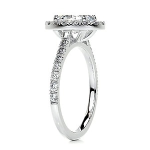 Solid Gold Handmade Wedding Rings 3 CT Oval Cut Moissanite Diamond Halo Bridal Engagement Ring for Anniversary Propose Gift (14K Solid White Gold)