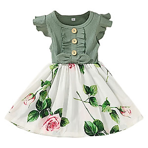 Little Girl Summer Dresses 4t Toddler Girl Casual Dresses 3t Little Girl Summer Dresses Stylish Crew Neck Dress Outfit 3T(green066, 100)