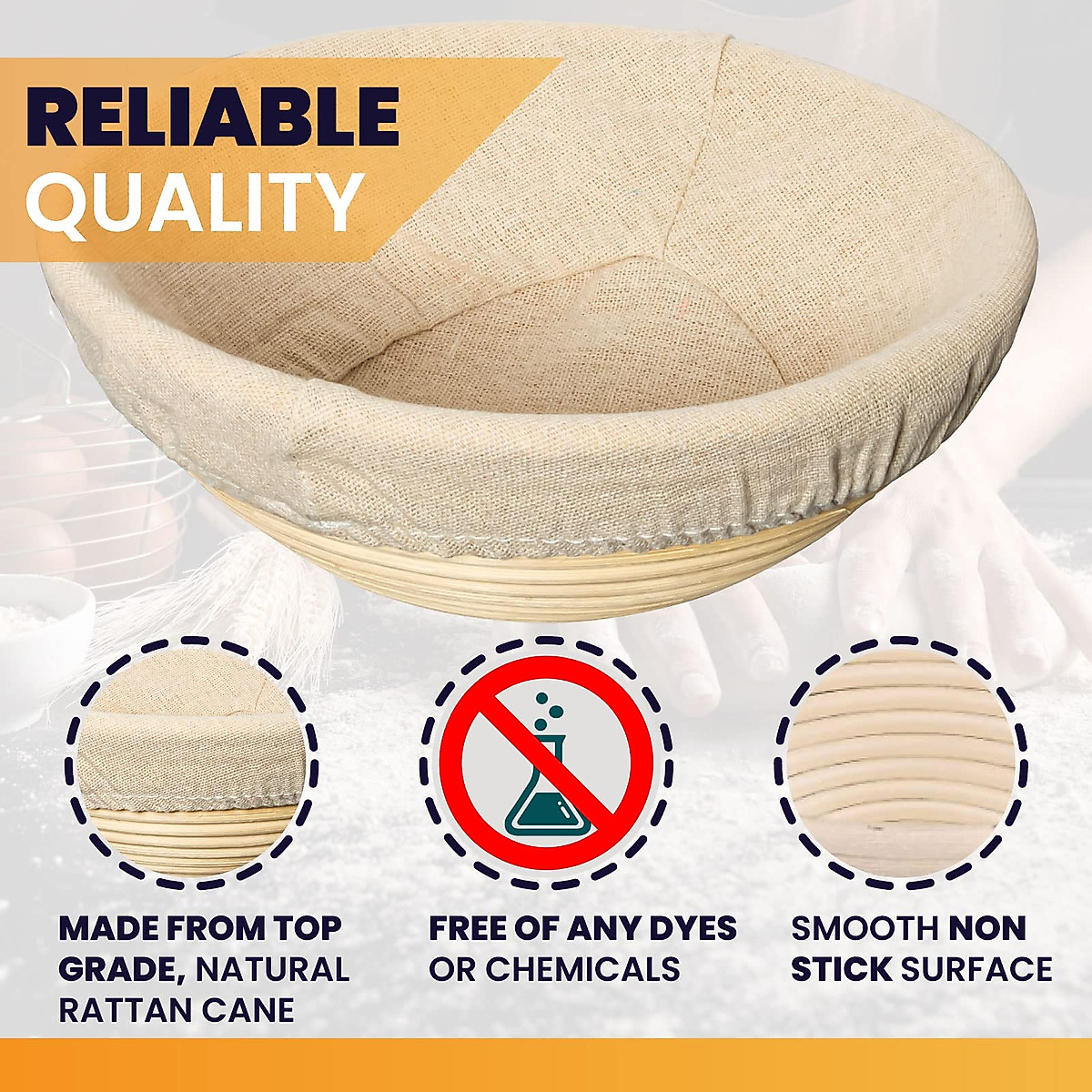 Bread Banneton Proofing Basket Set | 9” & 10” Round Baking Bowl Kit for Sourdough | Includes Dough Scraper, Bread Lame, Brotform Cloth Liner, Basting Brush (Blue)