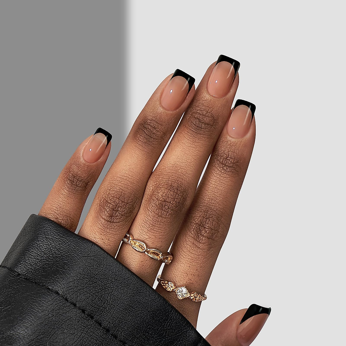 BTArtboxnails XCOATTIPS French Tip Nails - 160pcs Short Square Black French Tip Press on Nails, French Tip Gel Nails Fake Acrylic Nail Tips for DIY Valentines Day Gift Nail Art