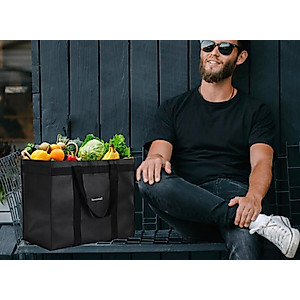 Homemell Heavy Duty Reusable Grocery Bags, Extra Large Collapsible Tote Holds 100 LBS, Extra-Strength Premium Material (Black, 6-Pack)