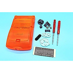 Replacement Full Housing Shell Case Cover Pack with Buttons Screwdrivers for Game Boy Color GBC Repair Part-Clear Orange