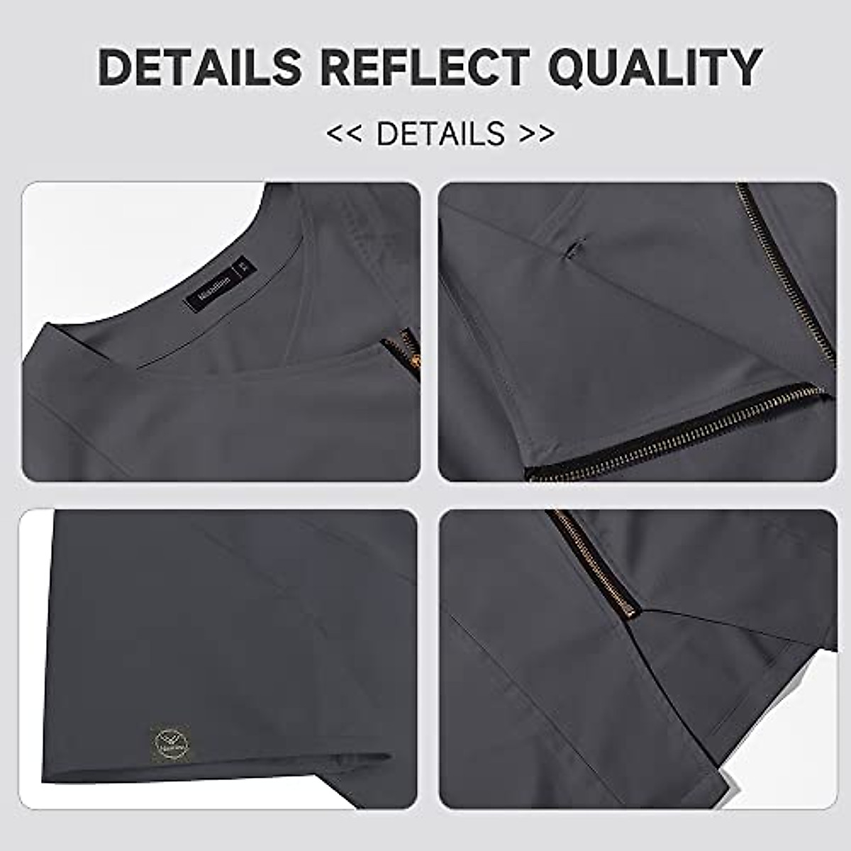 niaahinn Scrubs Top V-Neck with Zipper for Women Originals Women's Mecical Uniform Top (Grey,L,Large)