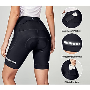 Heathyoga Womens 4D Padded Bike Shorts with Pockets Padding Cycling Shorts Women Bicycle Shorts Biker Biking Shorts Black