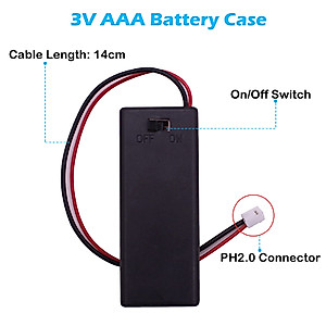 Geekstory Battery Holder - 5 PCS 3V AAA Battery Case Cover Storage Box with ON/Off Switch and Wire Leads PH2.0 JST Connector Male for BBC Micro:bit Arduino
