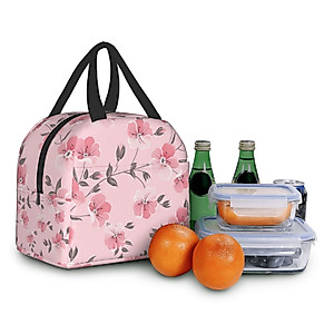 Ucsaxue Cute Blooming Flower On Pink Lunch Box Reusable Lunch Bag Work Bento Cooler Reusable Tote Picnic Boxes Insulated Container Shopping Bags For Adult Women Men