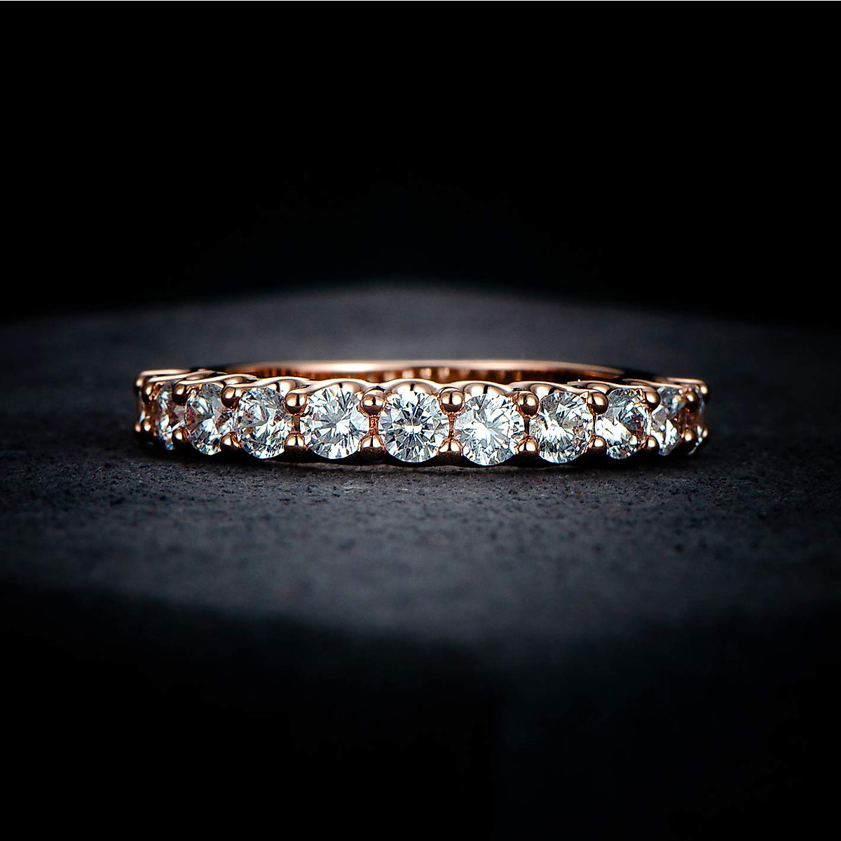 HAFEEZ CENTER 3mm Rose Gold Plated Silver Moissanite Half Eternity Wedding Band Wedding Rings for Women (5.5)