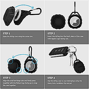 Pelican Marine AirTag Holder - Waterproof AirTag Keychain w/Carabiner Clip [Impact Resistant] [Travel Essentials] Protective Kevlar Apple Air Tag Case for Dog Collar, Backpack, Keys, Luggage - Black