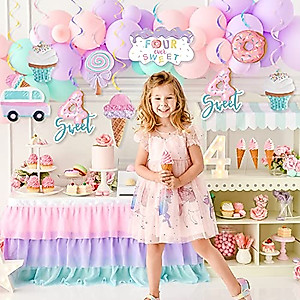 Four Ever Sweet Ice Cream Birthday Party Decorations, 20Pcs Ice Cream Party Hanging Swirl Decorations for Kid Ice Cream Fourth Birthday Party Girl Donut 4th Birthday Party Ceiling Hanging Streamers