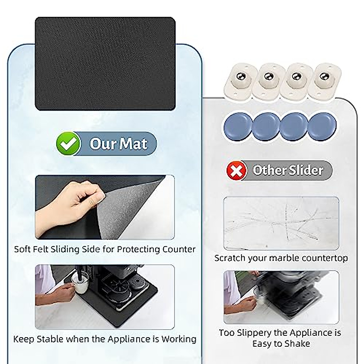 LOPNUR Appliance Slider Cut to Fit, Kitchen Appliance Sliders 360 Degree Rotation Moving on Counter, Coffee Mat Heat Resistant Mat, Appliance Mover for Espresso Machine, Food Processor (Medium, Grey)