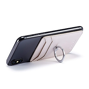 Lnobern Premium PU Leather RFID Phone Card Holder Stick On Wallet with Ring Kickstand for iPhone and Android Smartphones (White)