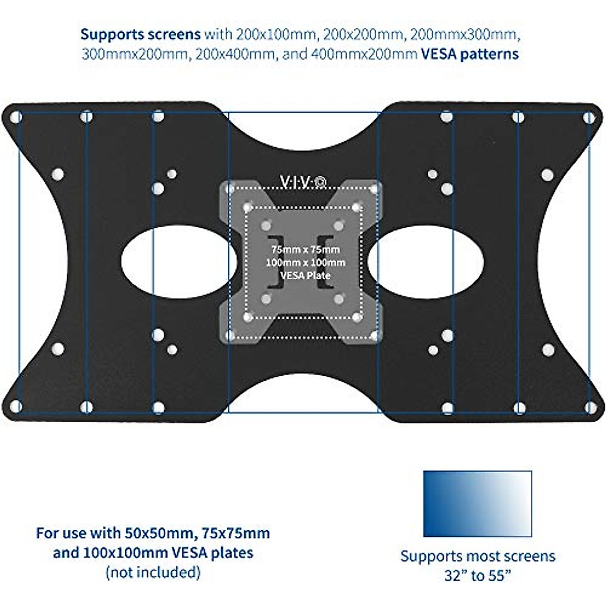 VIVO Steel VESA LCD LED TV Mount Adapter Plate Bracket for Screens 32 to 55 inches, Conversion Kit for VESA up to 400x200mm, MOUNT-AD4X2