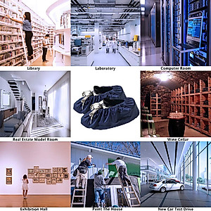 Anmerl 10 Pairs Shoe & Boot Covers, Durable Cotton Breathable Reusable Shoe Covers, Non-Slip Washable Dust Foot & Shoe Covers for Indoors Contractors Workers Shoeless Home (ExtraLarge - Navy Blue)