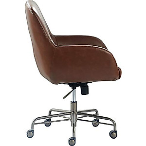 Tommy Hilfiger Forester Luxury Bonded Leather Home Office Chair, Modern Round Swivel Accent Seating, Adjustable Height, Cognac Brown