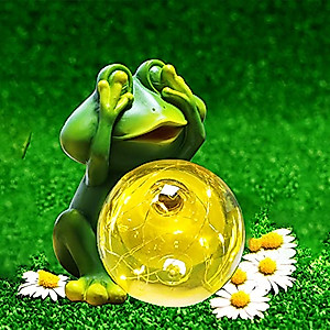 Vcdsoy Garden Frog Decor Figurines, Solar Lights Outdoor Decorative Waterproof Cute Garden Sculptures & Statues for Patio Yard Lawn Clearance Ornaments (1 Pack)