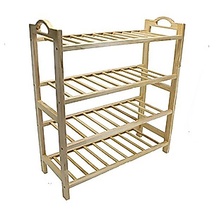 FixtureDisplays® Wood Shoe Rack Flower Plant Display Stand Reading Room Book Cart Storage Organizer 4-Shelf 15918
