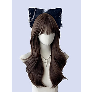 VIGVAN Cat Cosplay Ears Accessories Punk Gothic Cross Cat Ears Headbands clips (Black)