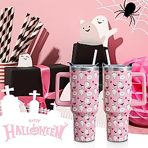 Aokoyi Halloween Ghosts 40oz Tumbler Cup with Handle and Straw, Pastel Holiday Gifts for Women Girls, Stainless Steel Insulated Water Bottle 1PC