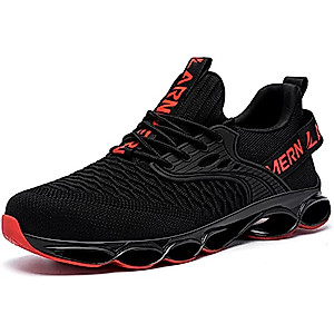LARNMERN Steel Toe Shoes for Men Women Comfortable Safety Sneakers Breathable Tennies Sneakers Indestructible Work Shoes Black/Red
