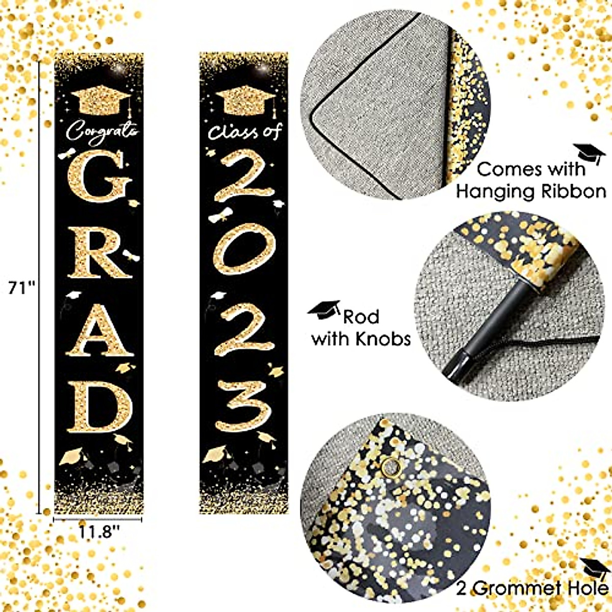 Graduation Party Decorations 2023 - Elegant Black and Gold Fabric Door Banner, Ideal Graduation Party Supply for Porch Decoration, Celebrate Your 2023 Graduation with This Beautiful Banner