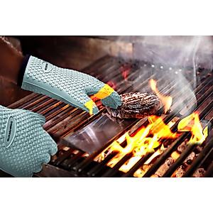 XL Aqua Silicone Smoker Oven Gloves + Meat Cleaver Kitchen Knife -Professional 7" Serbian Chef Knife