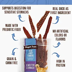 Waggin' Train Duck Jerky Tenders for Sensitive Stomach for Dogs - 12 oz Pouch - Grain Free, High Protein Dog Treat