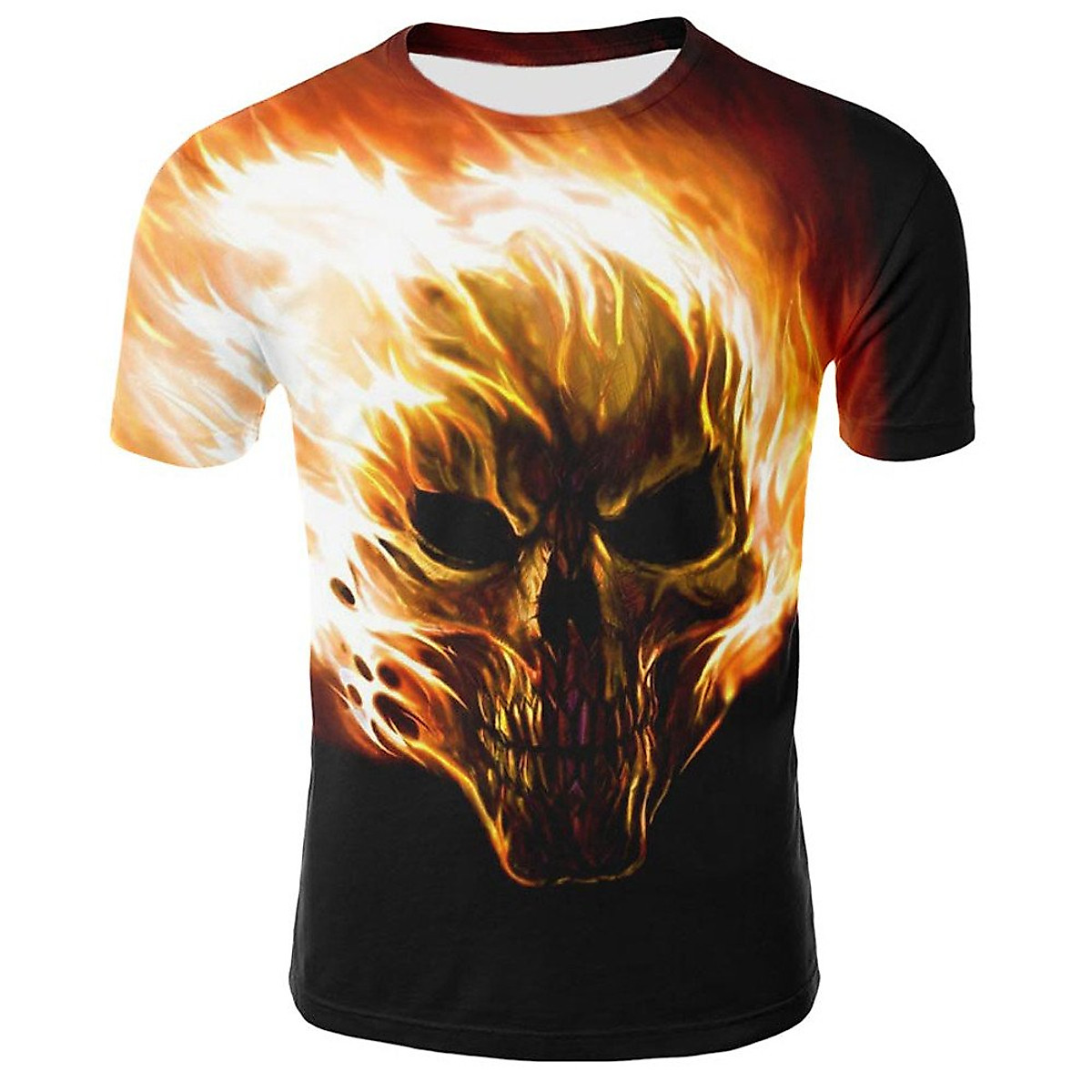 YOMXL Mens Boy Fire Skull Cool 3D Printed Short Sleeve T-Shirt Casual Crew Neck Tee Tops Classic Skull T Shirts Black