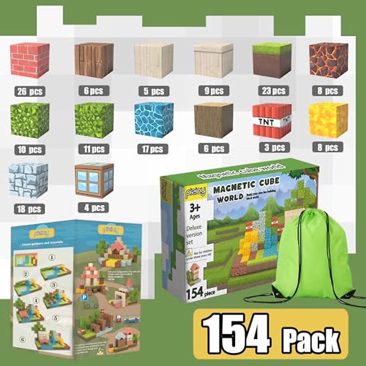 154pcs,Magnetic Building Blocks,Gifts for 3+ Children, Fidget Cubes Construction Toys,STEM Montessori Sensory Toys for Toddlers Gifts for 3+ Years Old Girls Boys