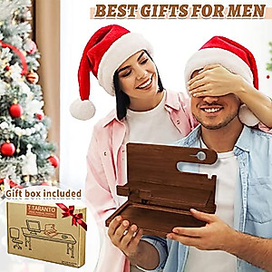Gifts for Men Wood Phone Docking Station for Men Nightstand Organizer Gifts for Dad Charging Station Cell Phone Stand Desk Organizer Gifts for Husband Boyfriend Brother Son