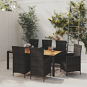 vidaXL Patio Dining Set 7 Piece with Cushions Garden Outdoor Terrace Balcony Dinner Table and Chair Seat Seating Furniture Poly Rattan Black
