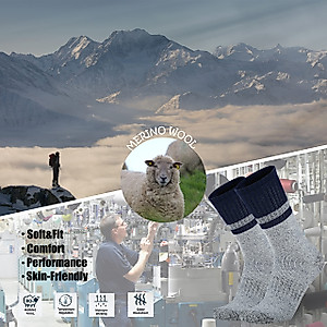 Ortis Merino Wool Cushion Crew Socks for Men Outdoor Hiking Hike Moisture Wicking Heavyweight Thick Warm Steel Toe Work Boots(Navy Blue L)