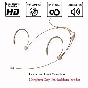Sujeetec Headset Microphone Discreet Headworn Ear Hook Earset Over The Ear Mic for Sennheiser Wireless Transmitter, Ideal for Lectures, Live Performance, Theater, Podcasts – Beige