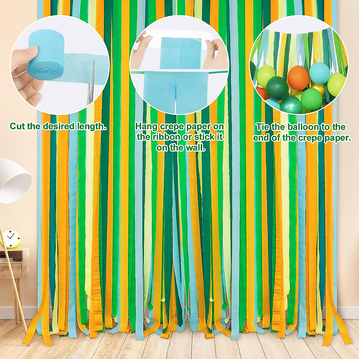 Dinosaur Birthday Party Decorations Supplies Happy Birthday Banner Crepe Paper Green Orange Blue Gold Dino Foil Balloons Garland Arch Kit for Jungle Safari Dinosaur Themed Baby Shower Party Boys Kids