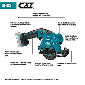 Makita SH02Z 12V Max CXT Lithium-Ion Cordless Circular Saw, 3-3/8", Teal