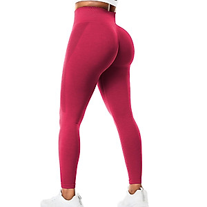 VOYJOY Athletic Workout Scrunch Leggings for Women High Waist Seamless Gym Pants Tummy Control Amplify Tights Rose Red XL